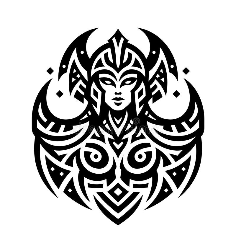 A Female Warrior in Decorative Armor. Patterned Isolated on White ...