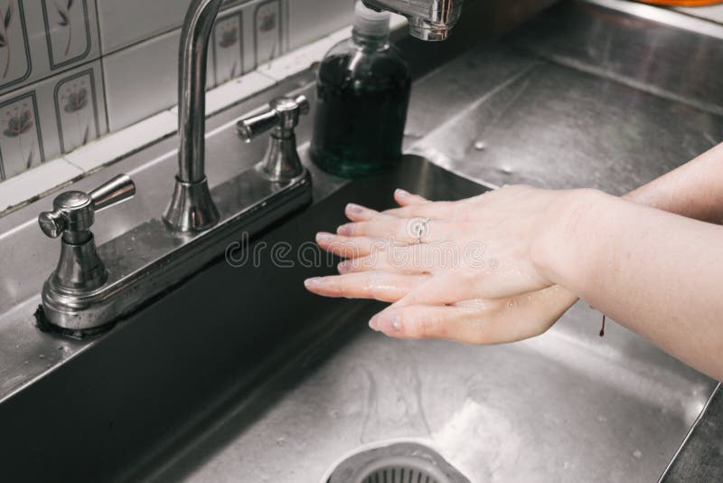Female Washing Hands with Soap Over the Sink Stock Photo - Image of ...