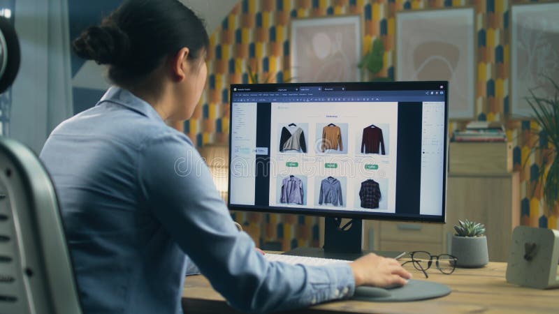 Female Web Designer Working on Website Stock Image - Image of freelance ...