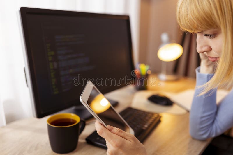Female Web Developer Working Remotely from Home Stock Photo - Image of ...