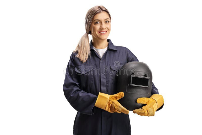 Female Welder in a Uniform Holding a Protective Helmet Stock Image ...