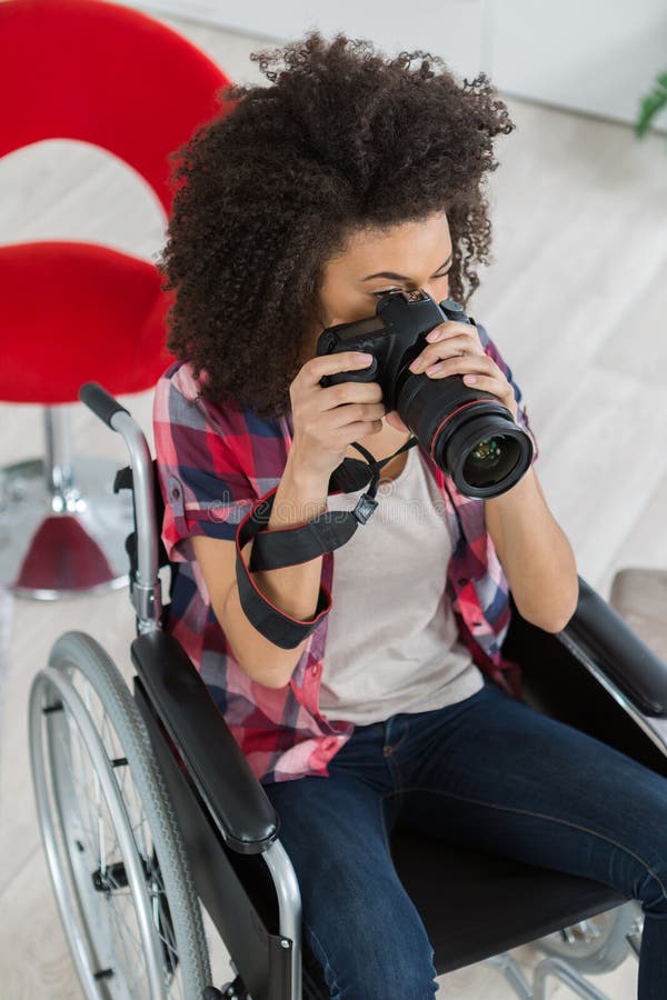 Female on Wheelchair Using Camera Stock Photo - Image of agency ...