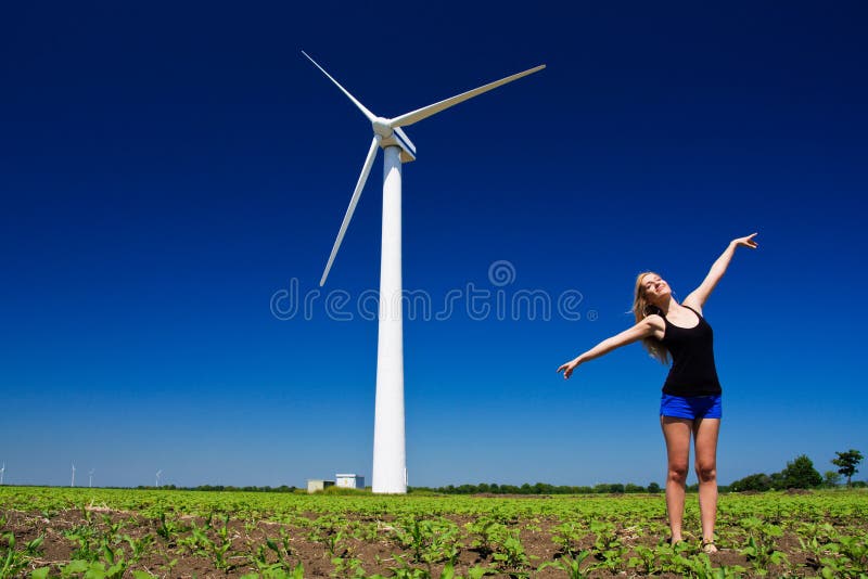 Female at Wind Power Generator Stock Photo - Image of environment ...