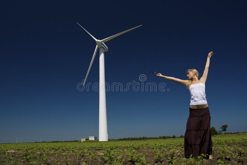 Female at Wind Power Generator Stock Photo - Image of generator ...