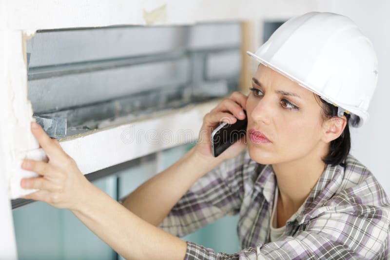 Female Woman Builder on Phone Stock Image - Image of mobile, caucasian ...
