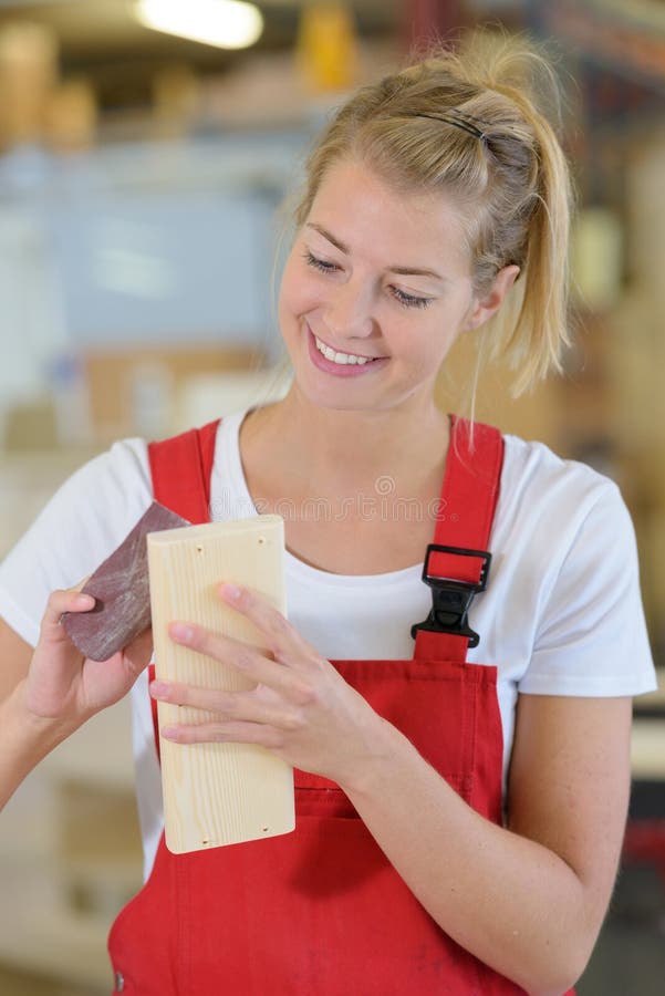 Female Woodworker Wood Sanding Stock Photo - Image of wodd, business ...