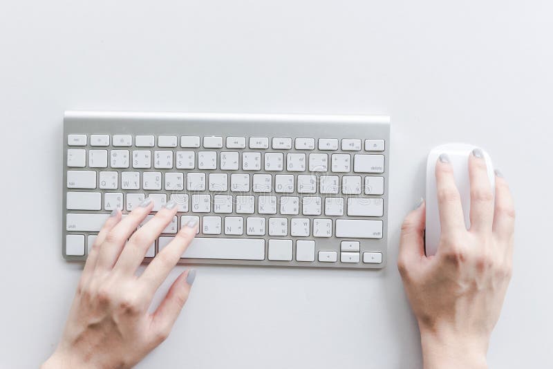 Female Work Typing Document Keyboard Mouse Glasses Finger Stock Photo ...