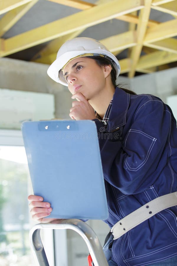 Female Worker with Clipboard Stock Image - Image of house, making ...