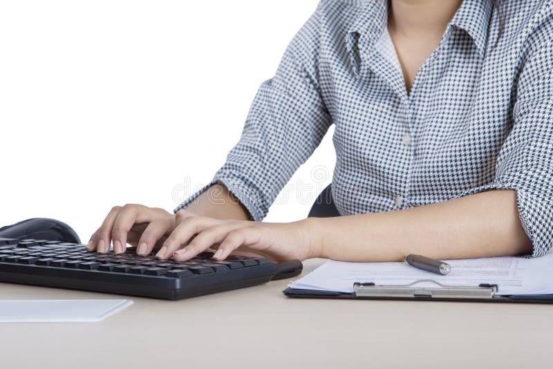 Female Worker with Computer Keyboard in Studio Stock Image - Image of ...