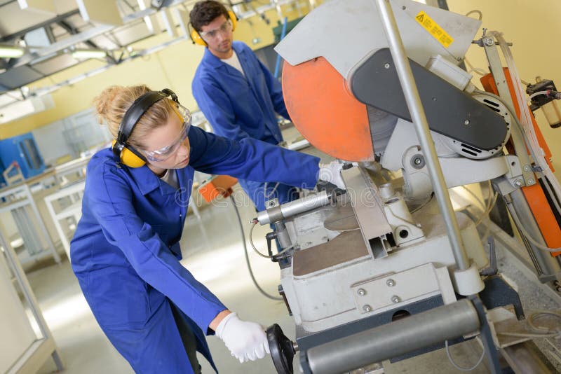 Female Worker Cutting Steel Frame Stock Image - Image of occupation ...