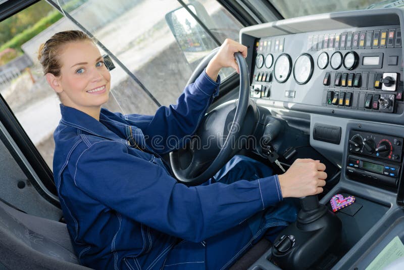 Female Worker Driving Lorry Stock Image - Image of occupation, service ...