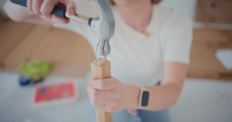 Female Worker Fixing Wooden Blocks Stock Video - Video of young ...