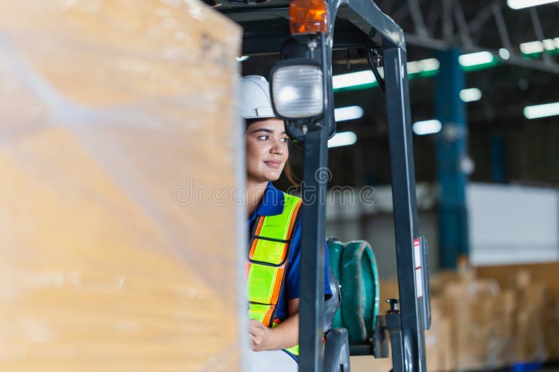 Female Worker on Forklift, Manual Workers Working in Warehouse, Worker ...