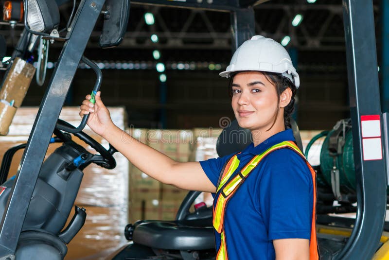 Female Worker on Forklift, Manual Workers Working in Warehouse, Worker ...