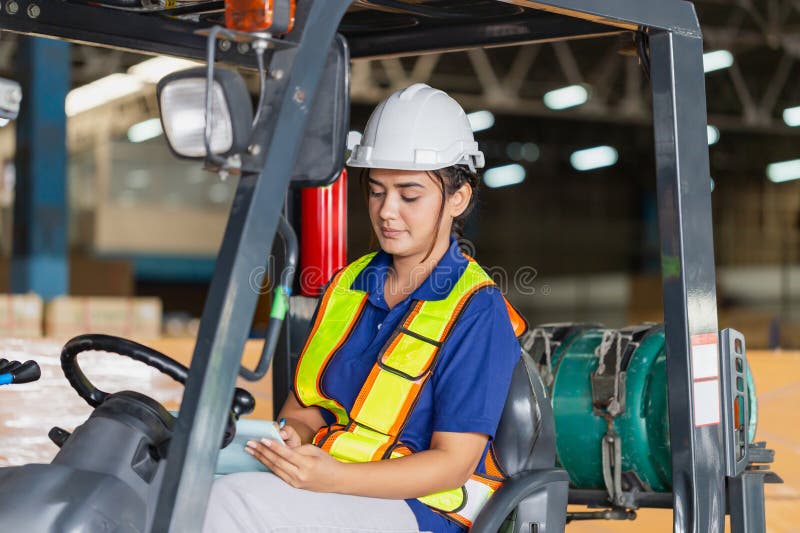 Female Worker on Forklift, Manual Workers Working in Warehouse, Worker ...