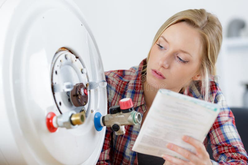 Female Worker on Gas Boiler Stock Photo - Image of person, installing ...