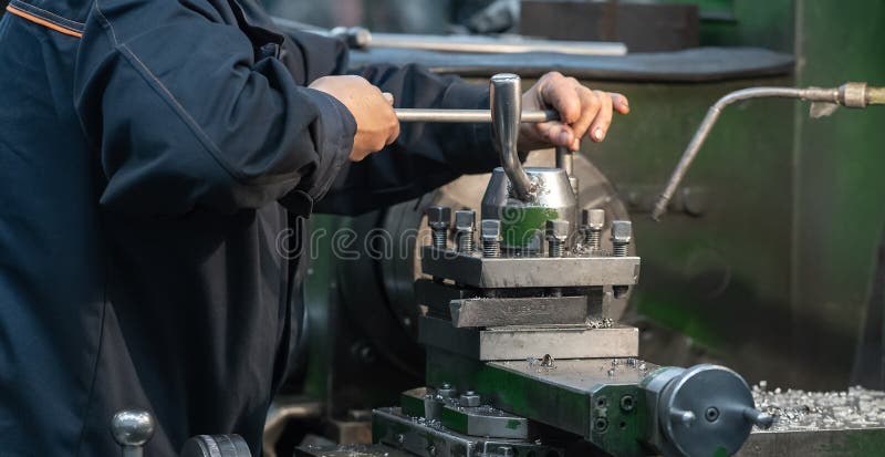 Female Worker Hands at Machine Tool for Working with Metal Production ...