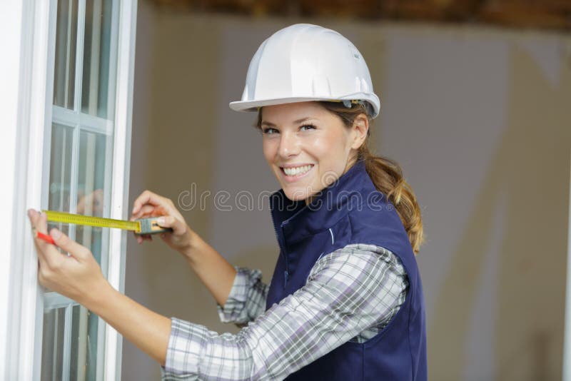 Female Worker Measure Window Stock Image - Image of cost, guide: 247686763