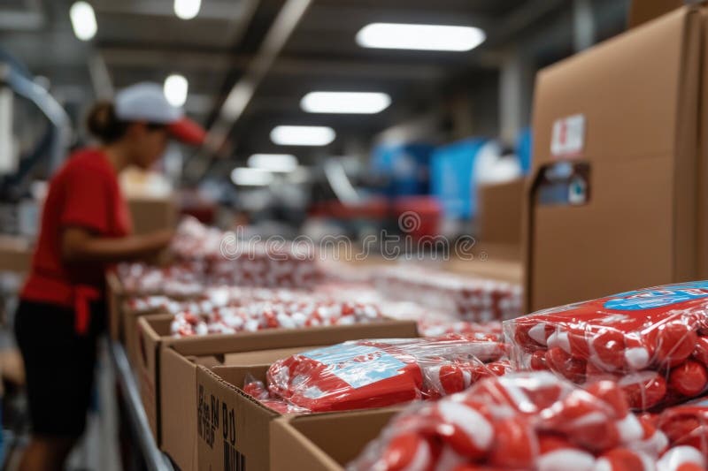 Female Worker Organizing Products in Warehouse Assembly Line Stock ...