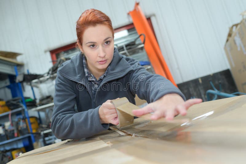 Female Worker Packing Box at Warehouse Stock Image - Image of work ...