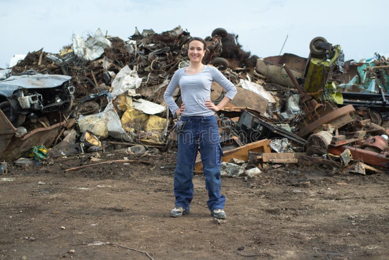 Female Worker Posing at Scrap Yard Stock Image - Image of environment ...