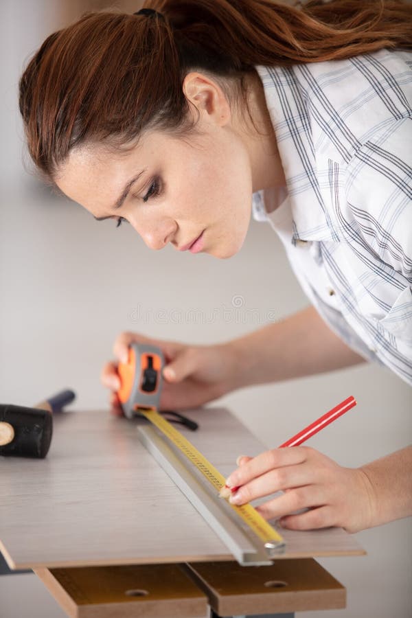 Female Worker Preparing Ceramic Tile on Work Bench Stock Photo - Image ...