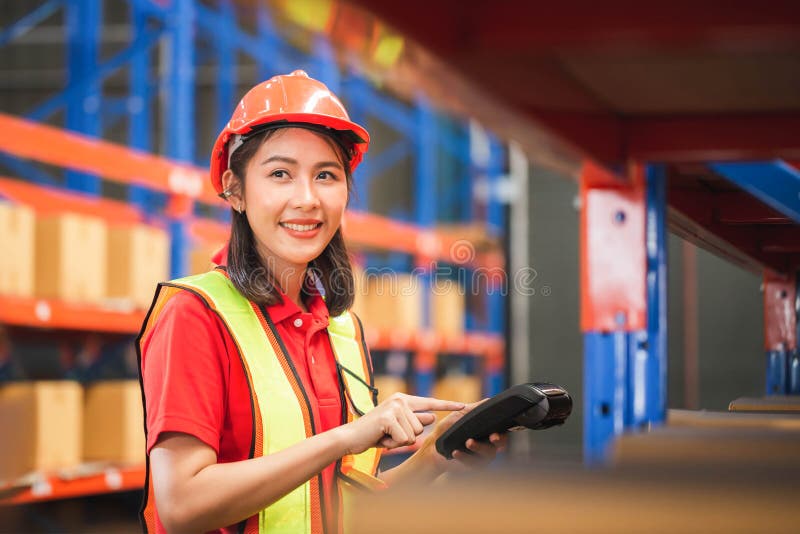 Female Worker Scanning Boxes in Warehouse Rack, Warehouse Worker with ...