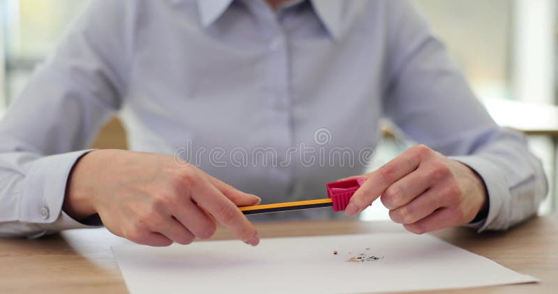 Female Worker Sharpens Pencil with Sharpener at Wooden Desk Stock Video ... Female Worker Sharpens Pencil with Sharpener at Wooden Desk Stock Video ...
