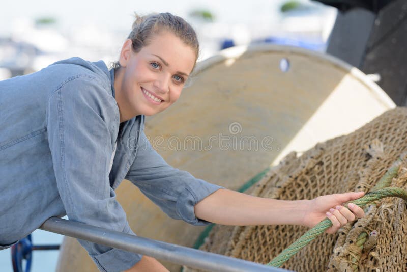 Female Worker Ship in Harbor Stock Image - Image of commercial, harbor ...