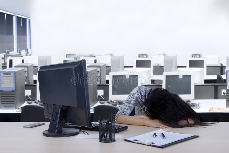 Female Worker Sleeps in the Workplace Stock Image - Image of desk ...