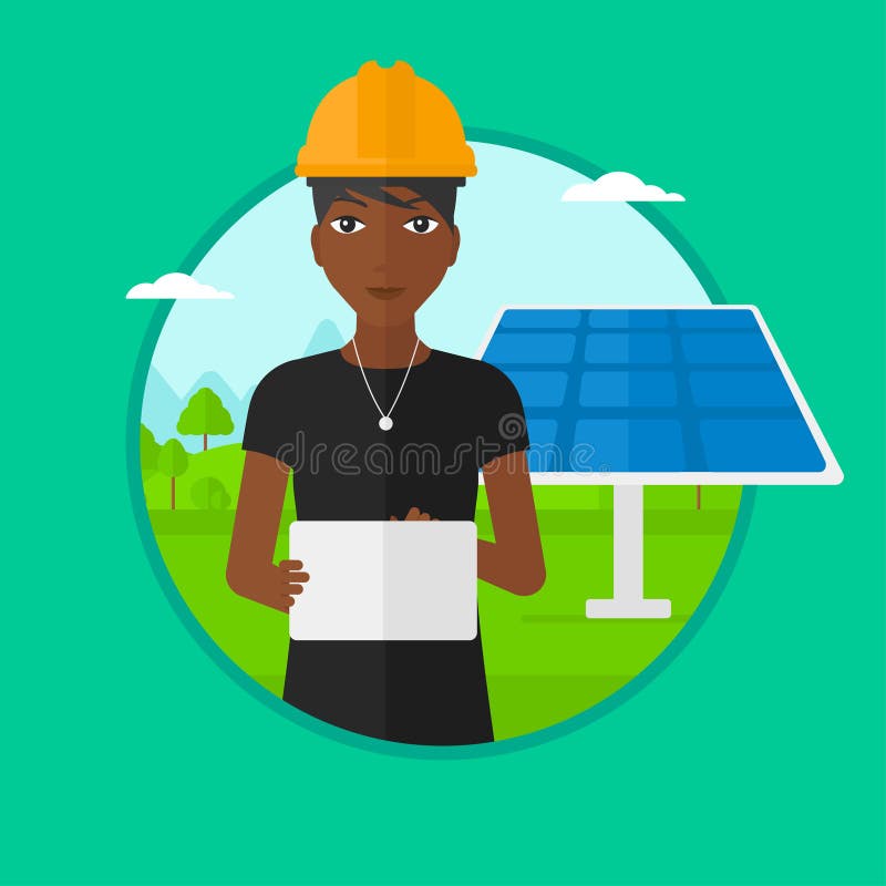 Worker of Solar Power Plant with Sprout in Cart. Stock Vector ...