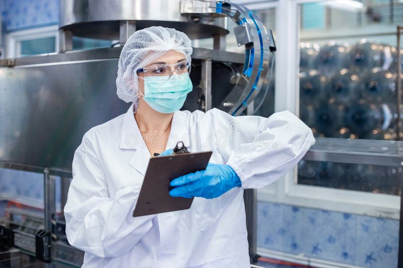 Female Worker Take Note Checking Quality Drinking Water before Process ...