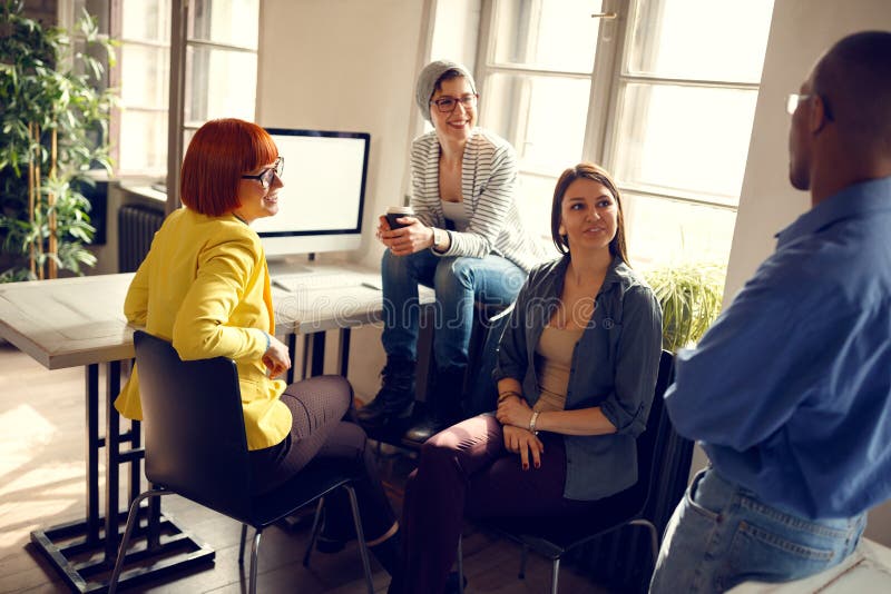 Female Workers with Manager in Office Stock Image - Image of ...