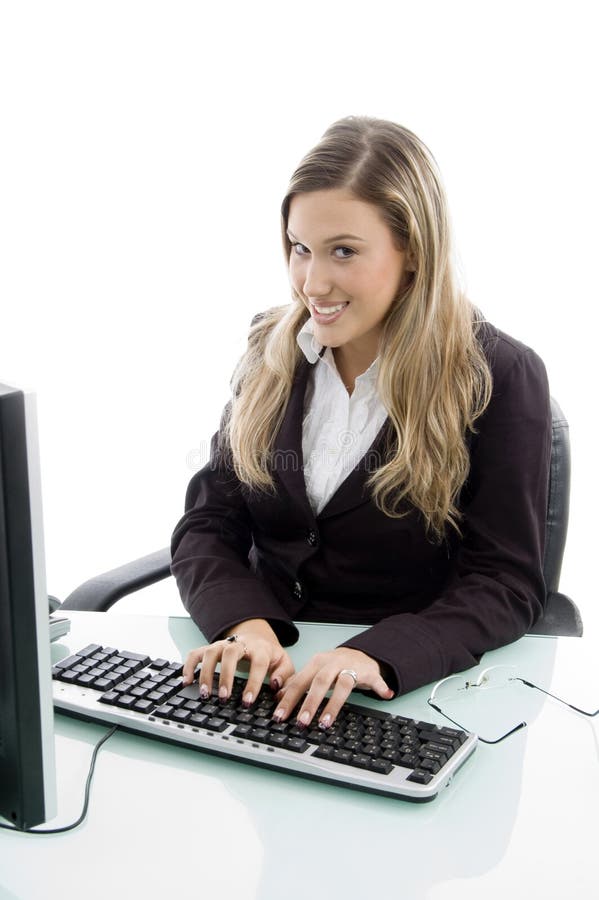 Teenage Girl Using Desktop Computer Stock Photo - Image of enjoying ...