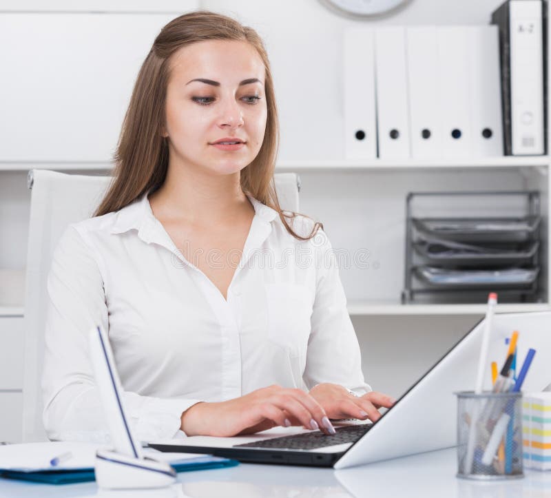 Female is Working on Laptop Stock Image - Image of notes, active: 218598813