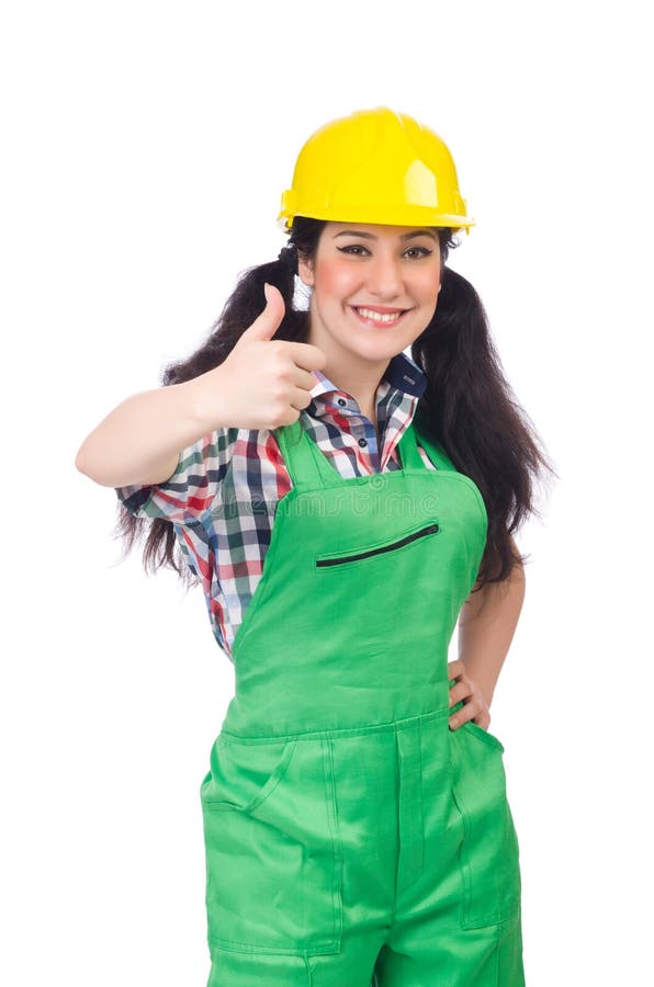 Female Workman in Green Overalls Isolated on White Stock Photo - Image ...