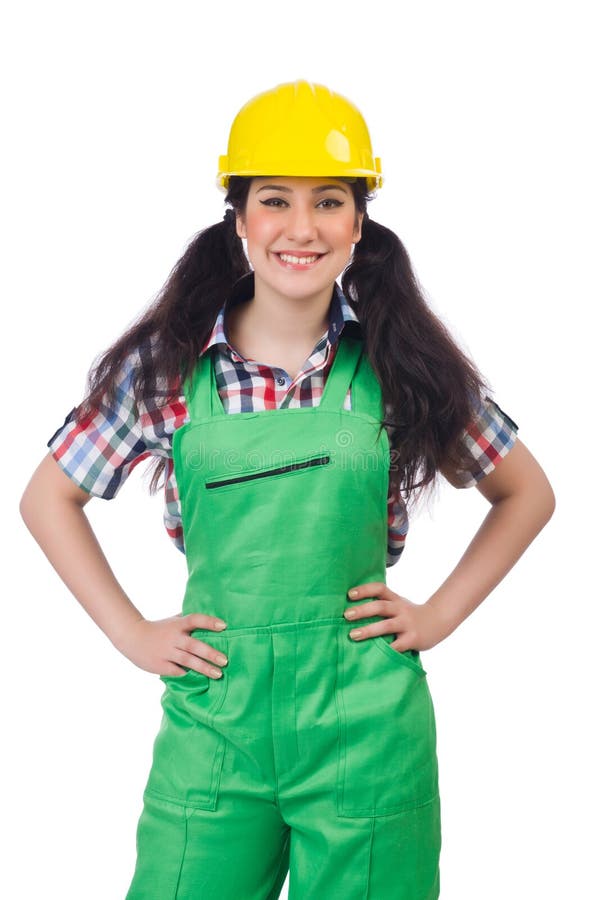 Female Workman in Green Overalls Isolated on White Stock Photo - Image ...