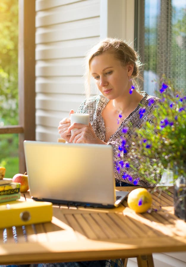 Female writer working. stock image. Image of rest, garden - 56310723