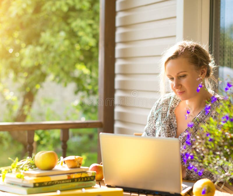 Female writer working. stock image. Image of rest, garden - 56310723