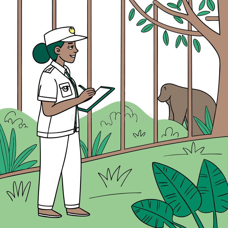 Zookeeper Taking Notes at the Bear Enclosure. Stock Vector ...