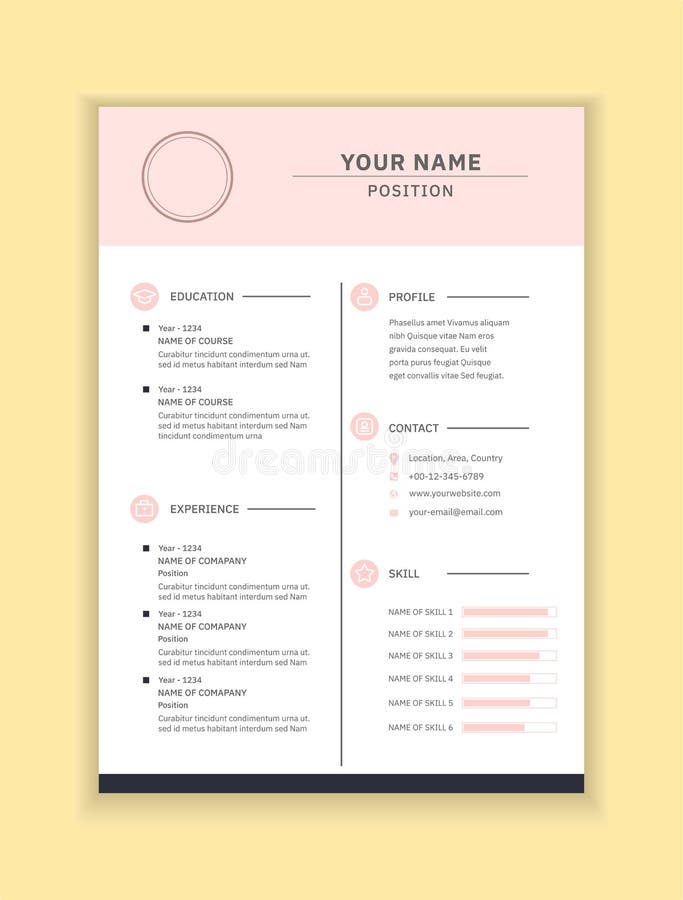 Feminine CV Resume Template in Pink Color Stock Vector - Illustration ...