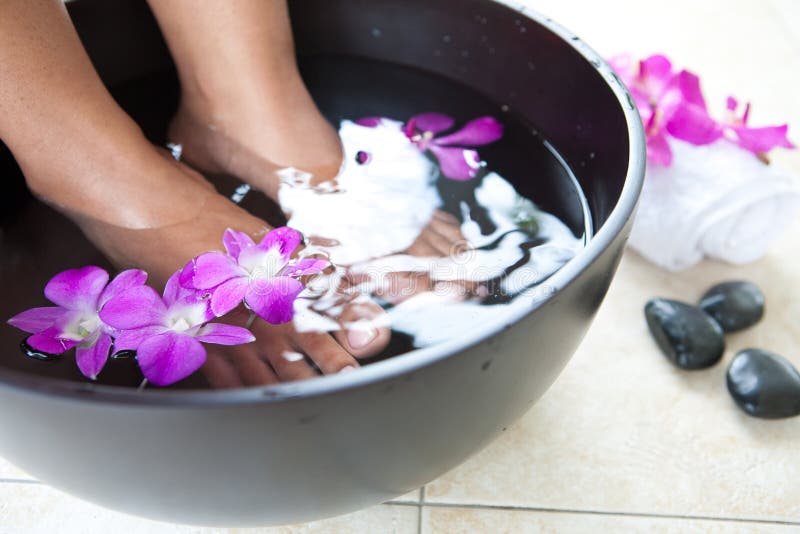 Feminine Feet by a Sunken Foot Bath Stock Image - Image of scent, body ...