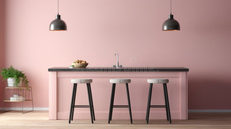 Feminine Kitchen Island in Light Pink with Subtle Tonal Values Stock ...