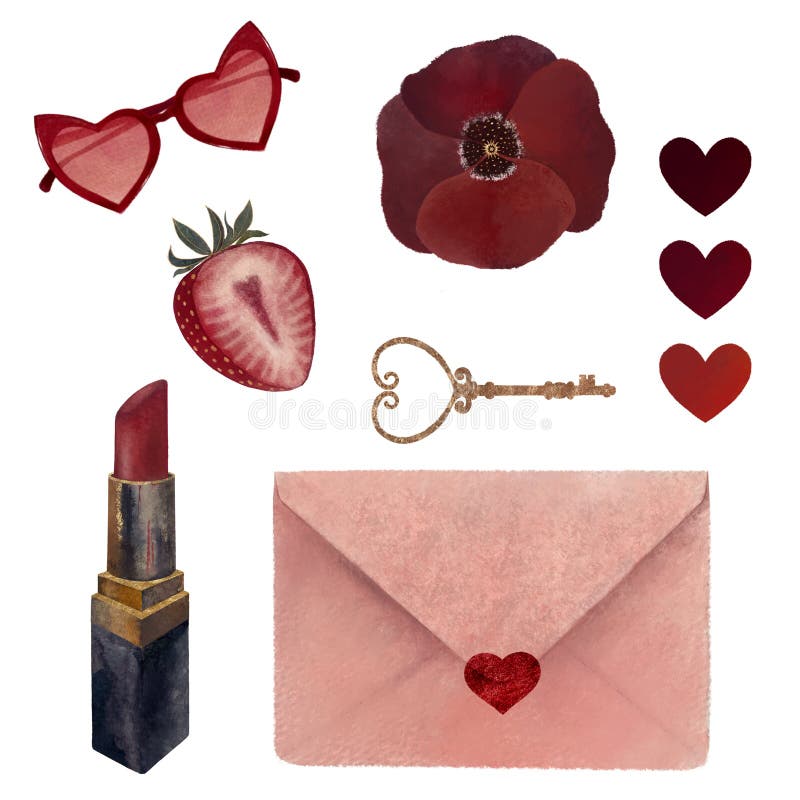 Feminine Set with Love-themed Objects Stock Illustration - Illustration ...