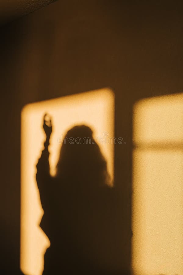 Feminine Silhouette Shadow on the Wall in Warm Light Stock Image ...