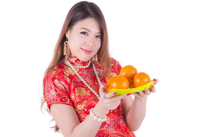 Jeune Robe Femelle Chinoise Sexy Asiatique Traditionnelle Photo Stock