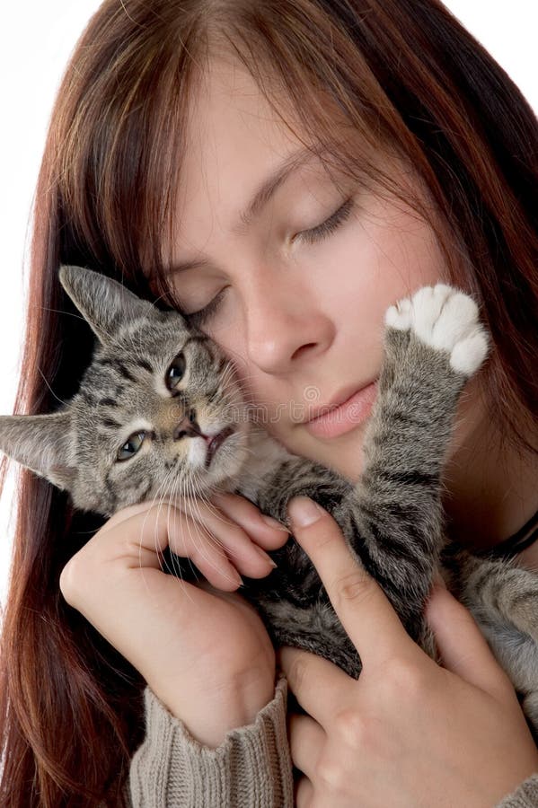Femme avec le chat image stock. Image of amis, chaton - 1077359