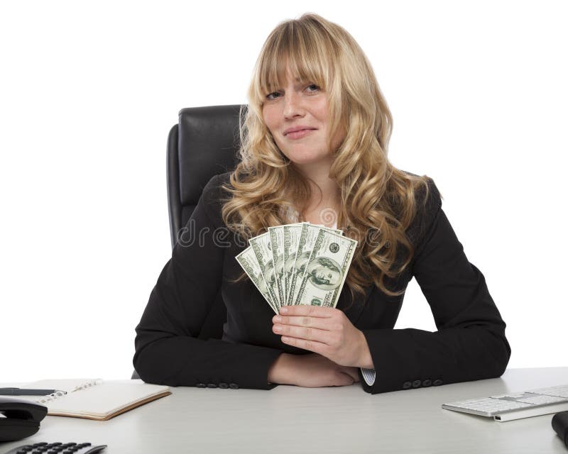 Jeune Femme D'affaires Avec Des Dollars Dans Des Ses Mains Photo stock ...