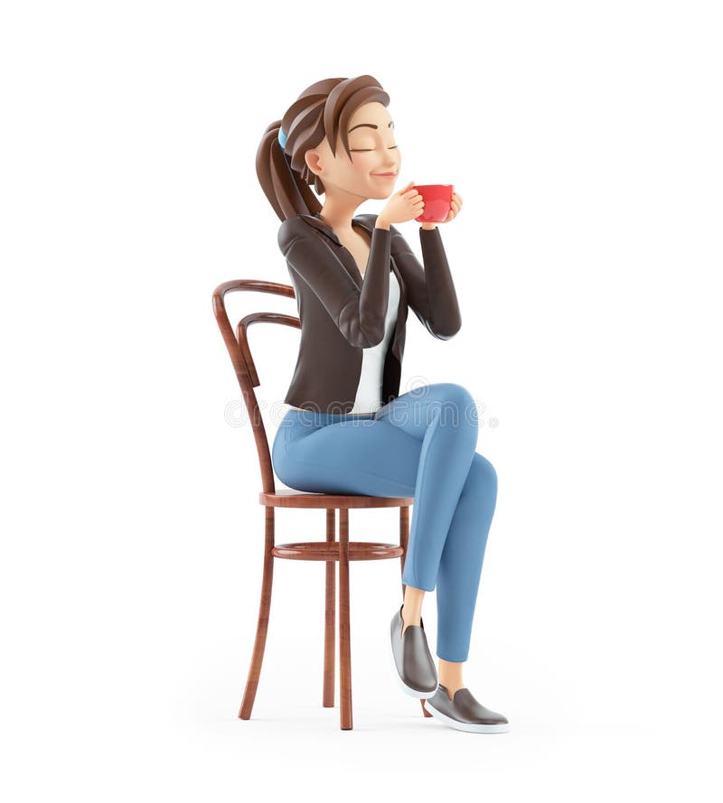 Femme De Dessin 3d Assise Sur Le Sol Devant Le Panneau Pour Cent