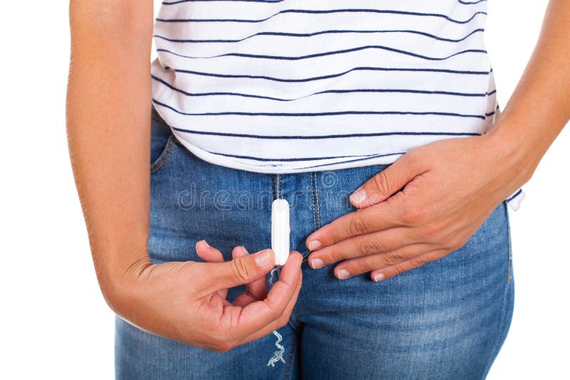 Femme Retenant Le Tampon Vaginal Blanc De Coton Photo stock - Image du ...